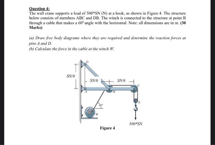 Solved Question 4: The wall crane supports a load of | Chegg.com