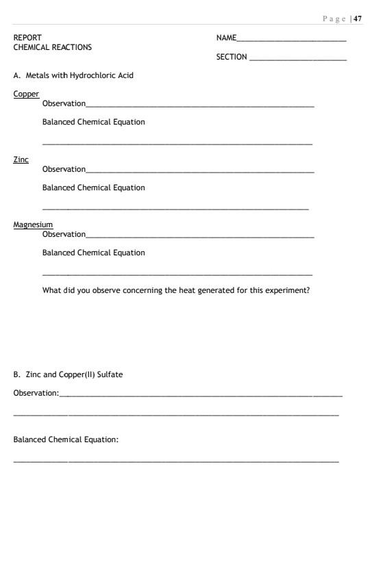 Solved Page 147 REPORT NAME CHEMICAL REACTIONS SECTION A. | Chegg.com