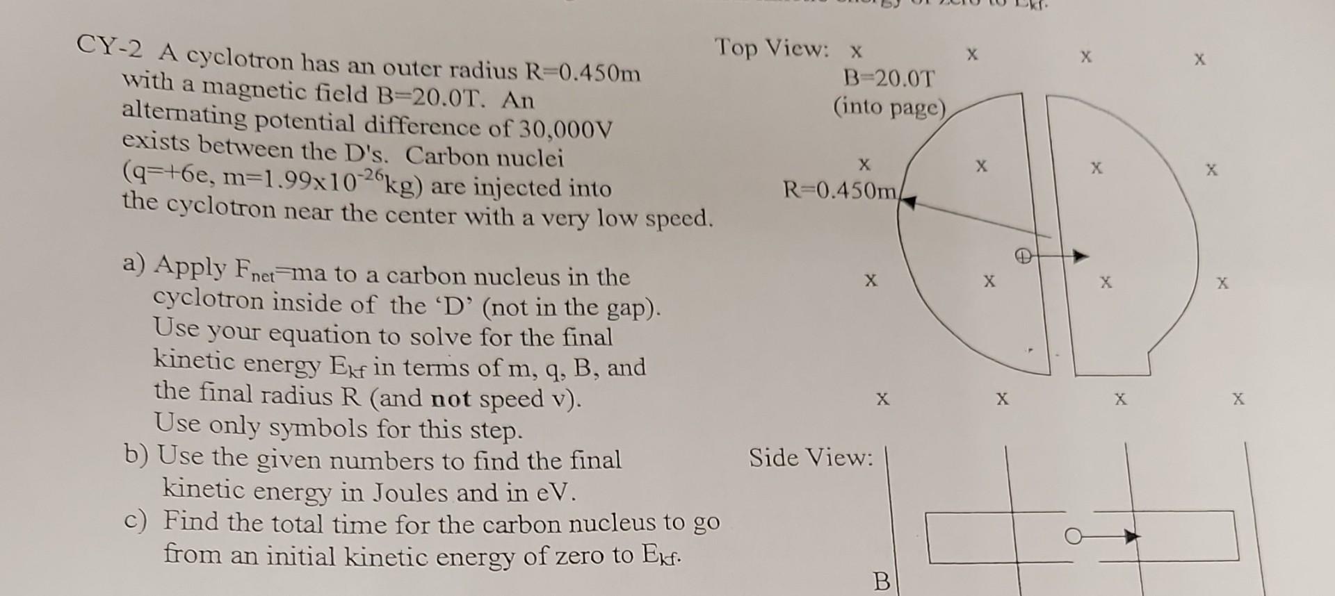 Solved CY-2 A cyclotron has an outer radius R=0.450 m with a | Chegg.com