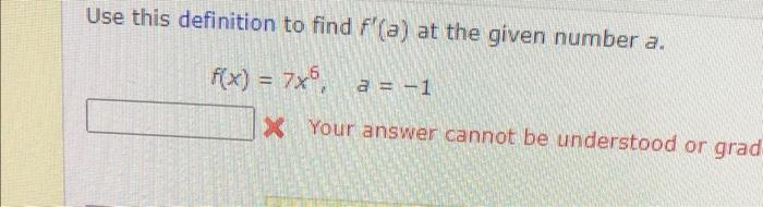 Solved Use this definition to find f′(a) at the given number | Chegg.com
