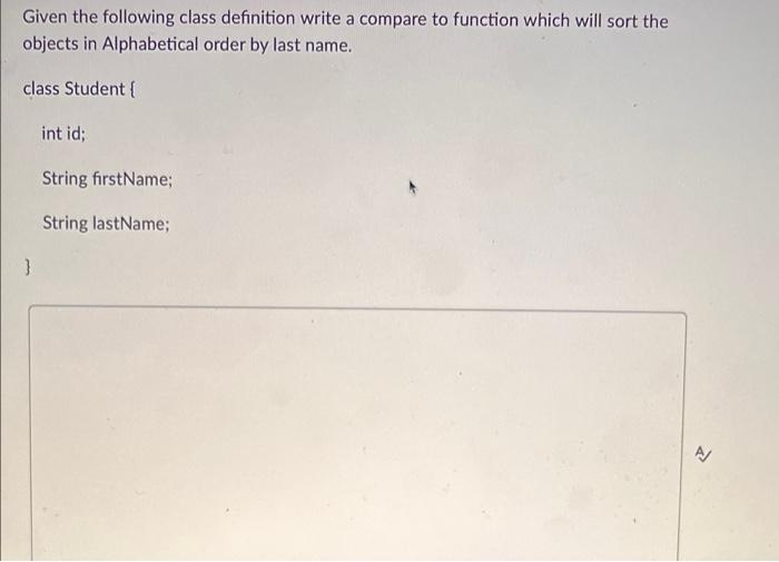 Solved Given the following class definition write a compare | Chegg.com