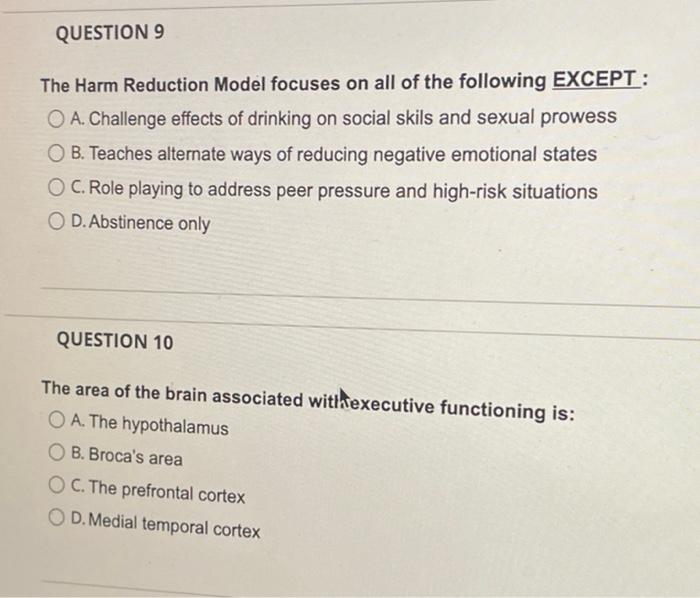 Solved The Harm Reduction Model focuses on all of the | Chegg.com