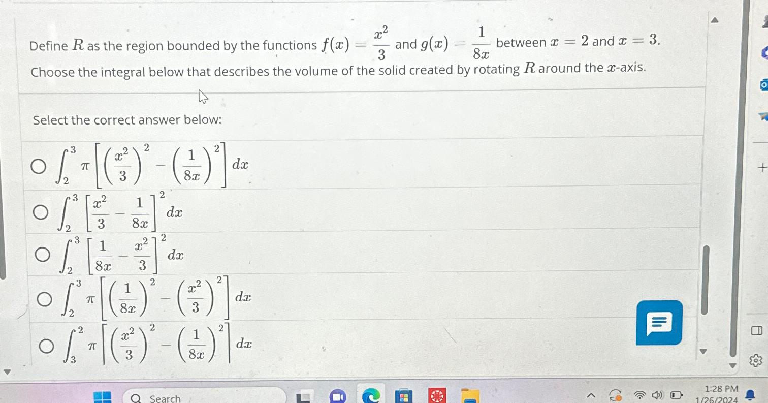 Solved Define R ﻿as the region bounded by the functions | Chegg.com