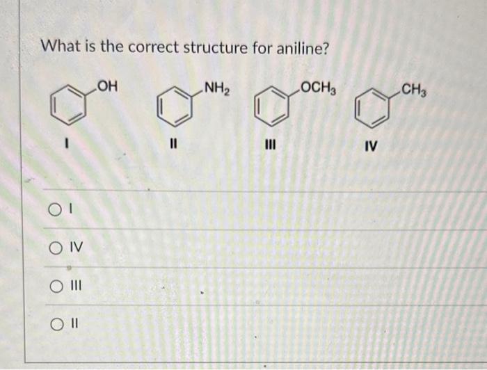 Solved What is the correct structure for aniline? I II III | Chegg.com