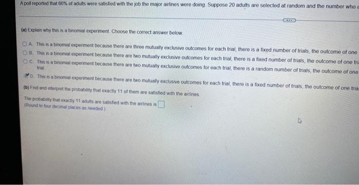 Solved (a) Explain why this is at binomial experiment Choose | Chegg.com