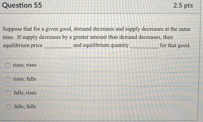 Solved Question 55 2.5 pts Suppose that for a given good, | Chegg.com