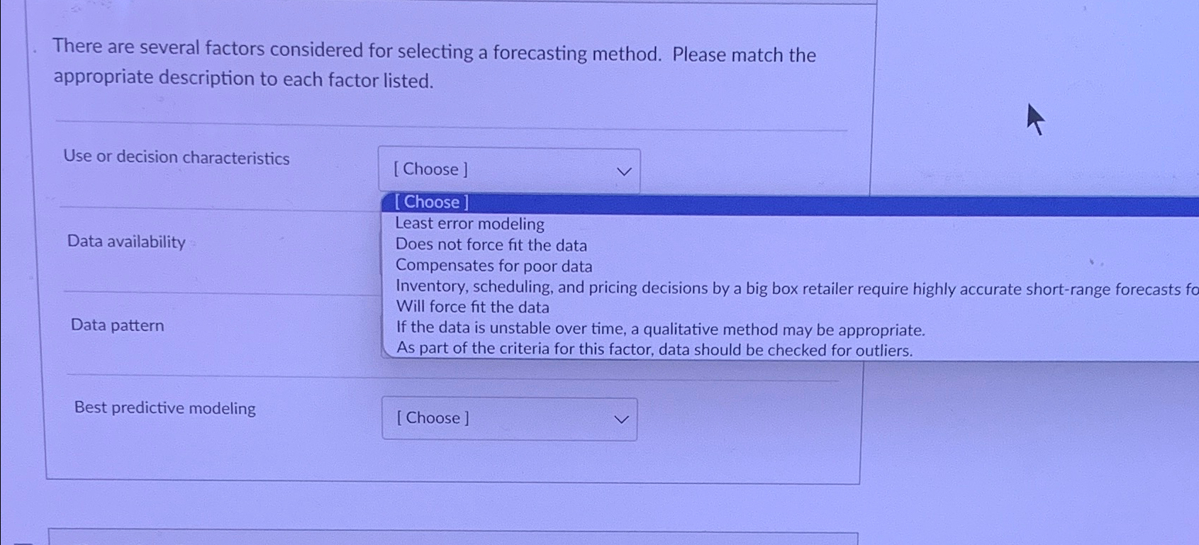 Solved There are several factors considered for selecting a | Chegg.com