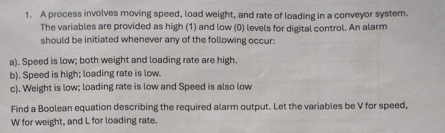 Solved A process involves moving speed, load weight, and | Chegg.com