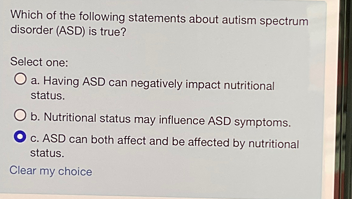Solved Which of the following statements about autism | Chegg.com