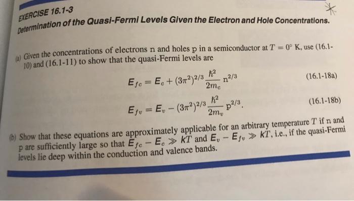 Solved EXERCISE 16.1-3 Determination of the Quasi-Fermi | Chegg.com