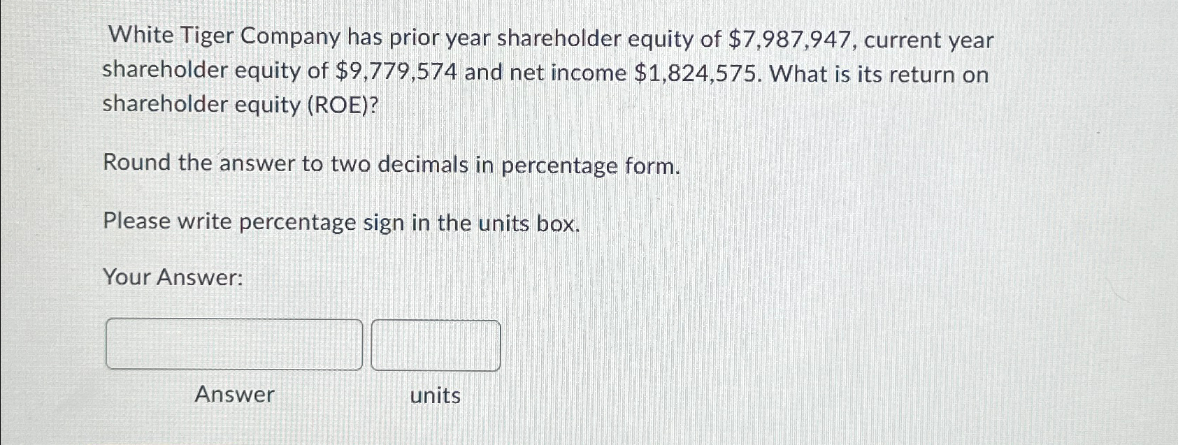 Solved White Tiger Company has prior year shareholder equity | Chegg.com