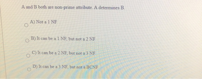 Solved A and B both are non-prime attribute. A determines B. | Chegg.com