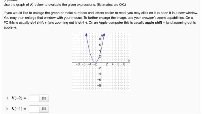 Solved Use the graph of K below to evaluate the given | Chegg.com