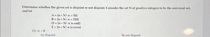 Determine whether the given set is disjoint or not | Chegg.com