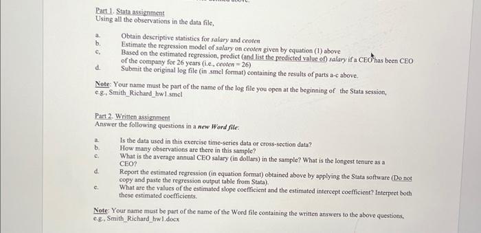 Solved Part 1 Stata Assignment Using All The Observations