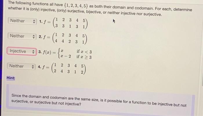 Solved The following functions all have {1,2,3,4,5} as both | Chegg.com