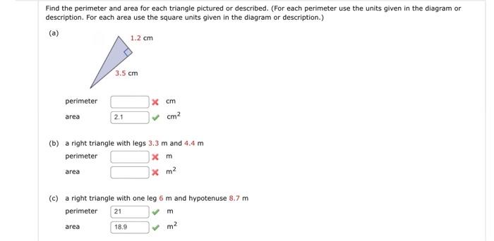 Solved Find the perimeter and area for each triangle | Chegg.com