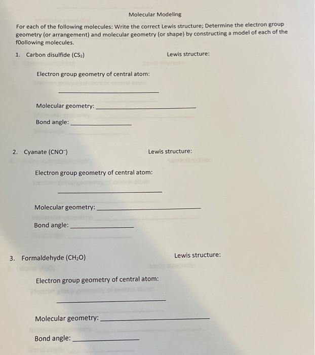 Solved Molecular Modeling For each of the following | Chegg.com