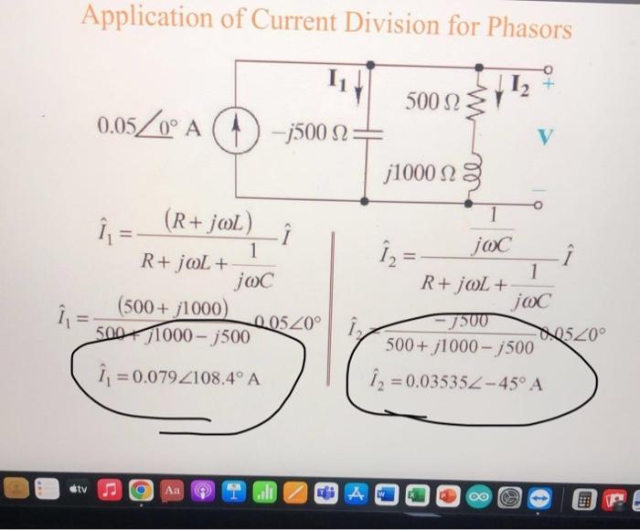 Solved Application of Current Division for Phasors | Chegg.com