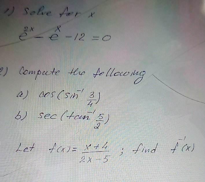 Solved Solve for x e2x−ex−12=0 Compute the follo a) | Chegg.com