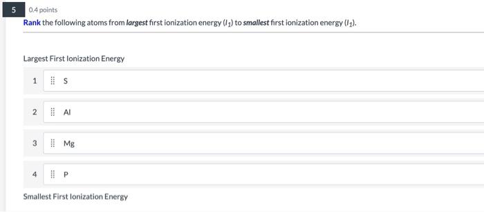 Solved 0.4 points Rank the following atoms from largest | Chegg.com