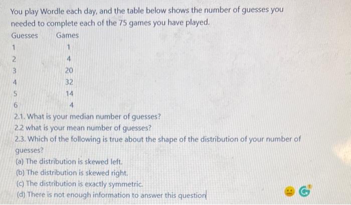 Solved You play Wordle each day, and the table below shows | Chegg.com