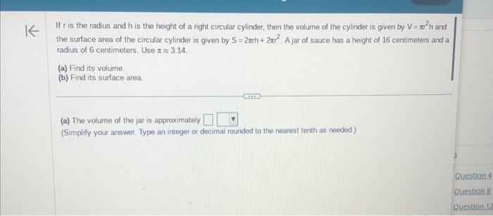 Solved If r is the radius and h is the height of a right | Chegg.com
