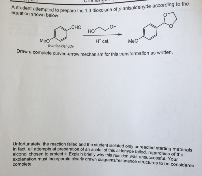 Solved A student attempted to prepare the 1,3-dioxolane of | Chegg.com