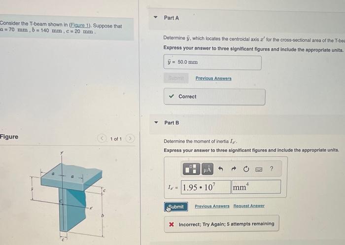 Solved Consider the T-beam shown in a= Suppose that a=70 | Chegg.com