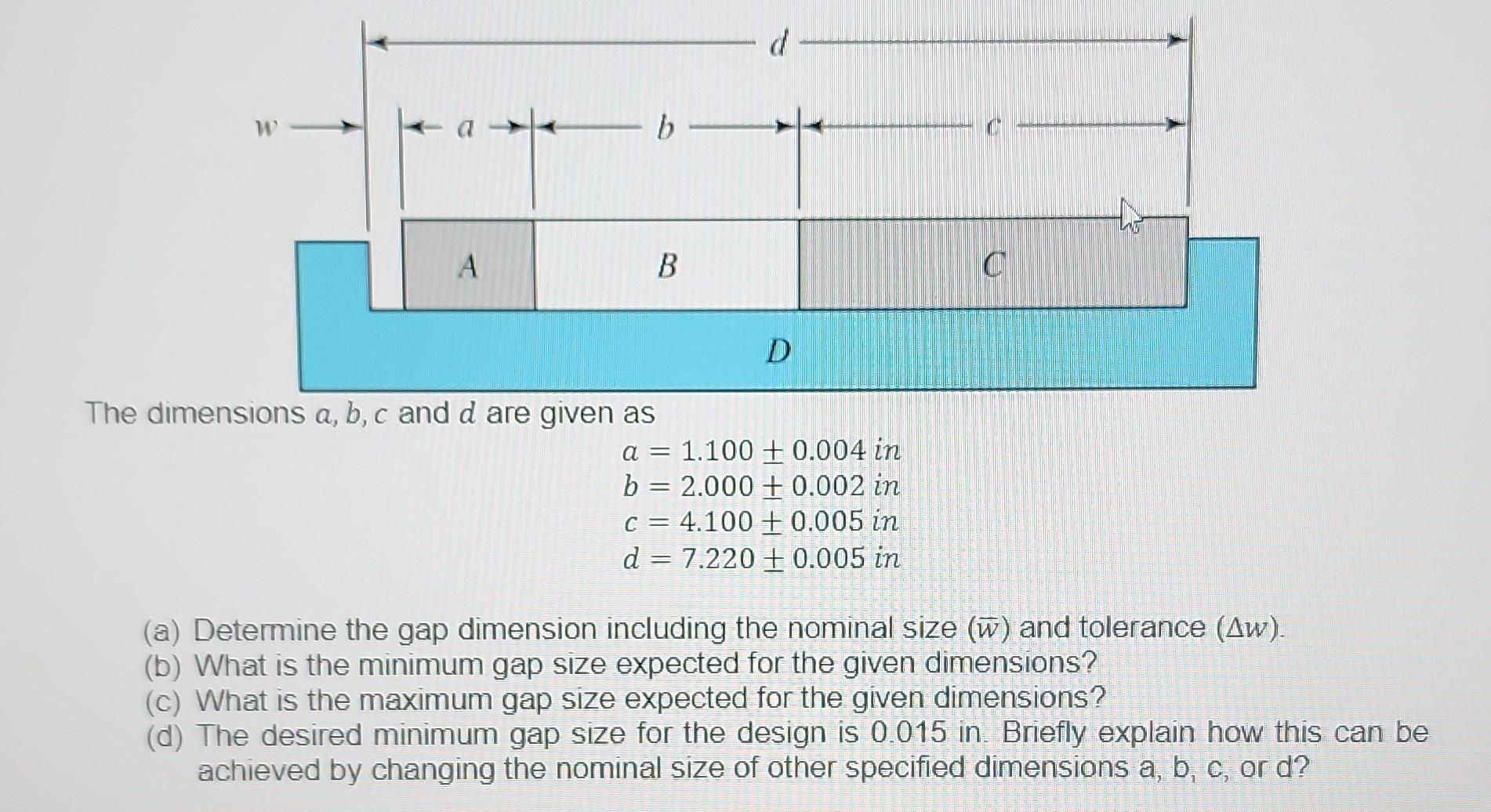 Solved The dimensions a,b,c and d are given as | Chegg.com