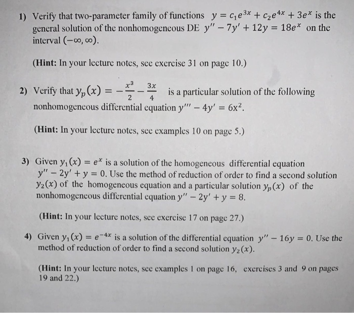 Solved 1) Verify that two-parameter family of functions y = | Chegg.com