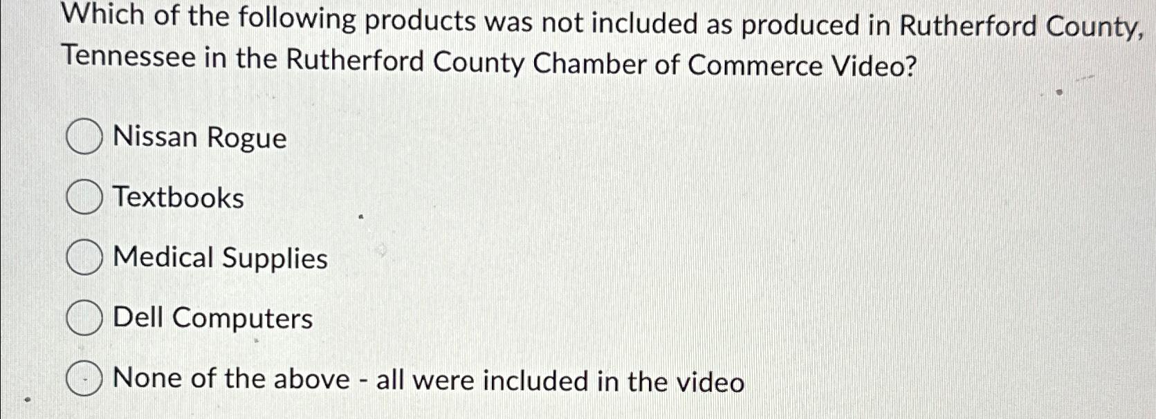 Solved Which of the following products was not included as | Chegg.com