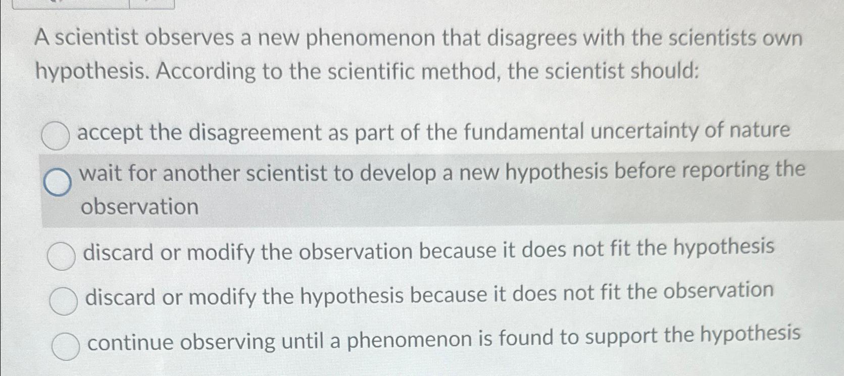Solved A scientist observes a new phenomenon that disagrees | Chegg.com