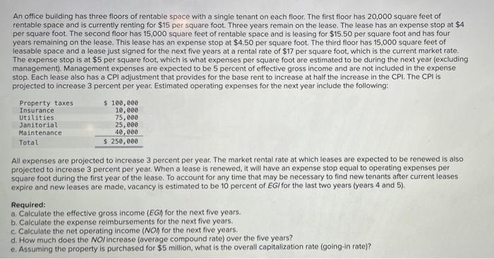 Solved An office building has three floors of rentable space | Chegg.com