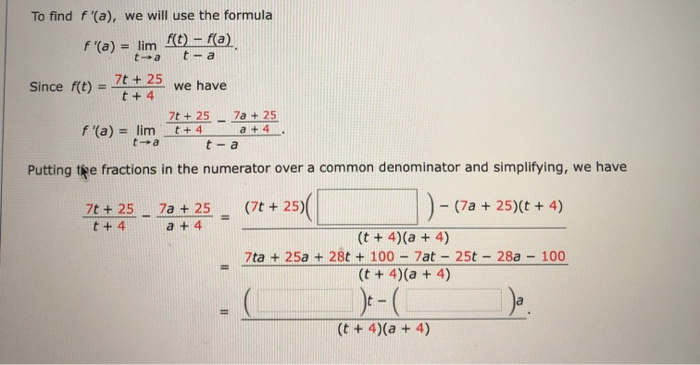 Solved ta To find fla), we will use the formula f'(a) = lim | Chegg.com