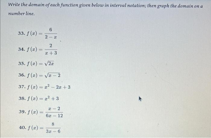 Solved Write the domain of each function given below in | Chegg.com