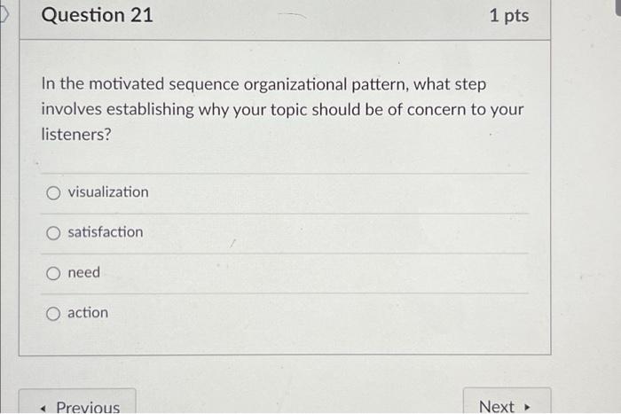 Question 21 In the motivated sequence organizational | Chegg.com