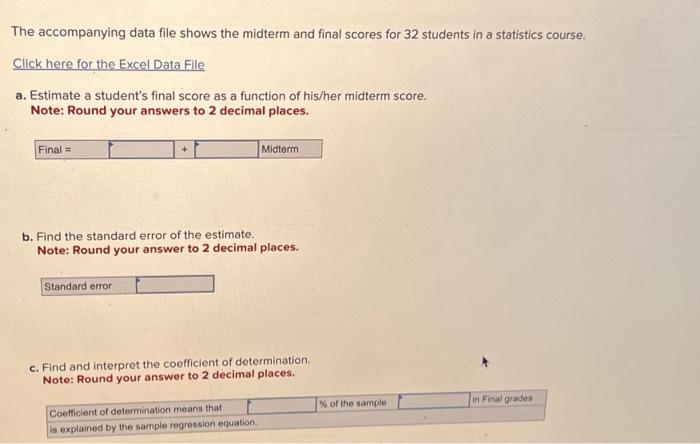 Solved The accompanying data file shows the midterm and | Chegg.com