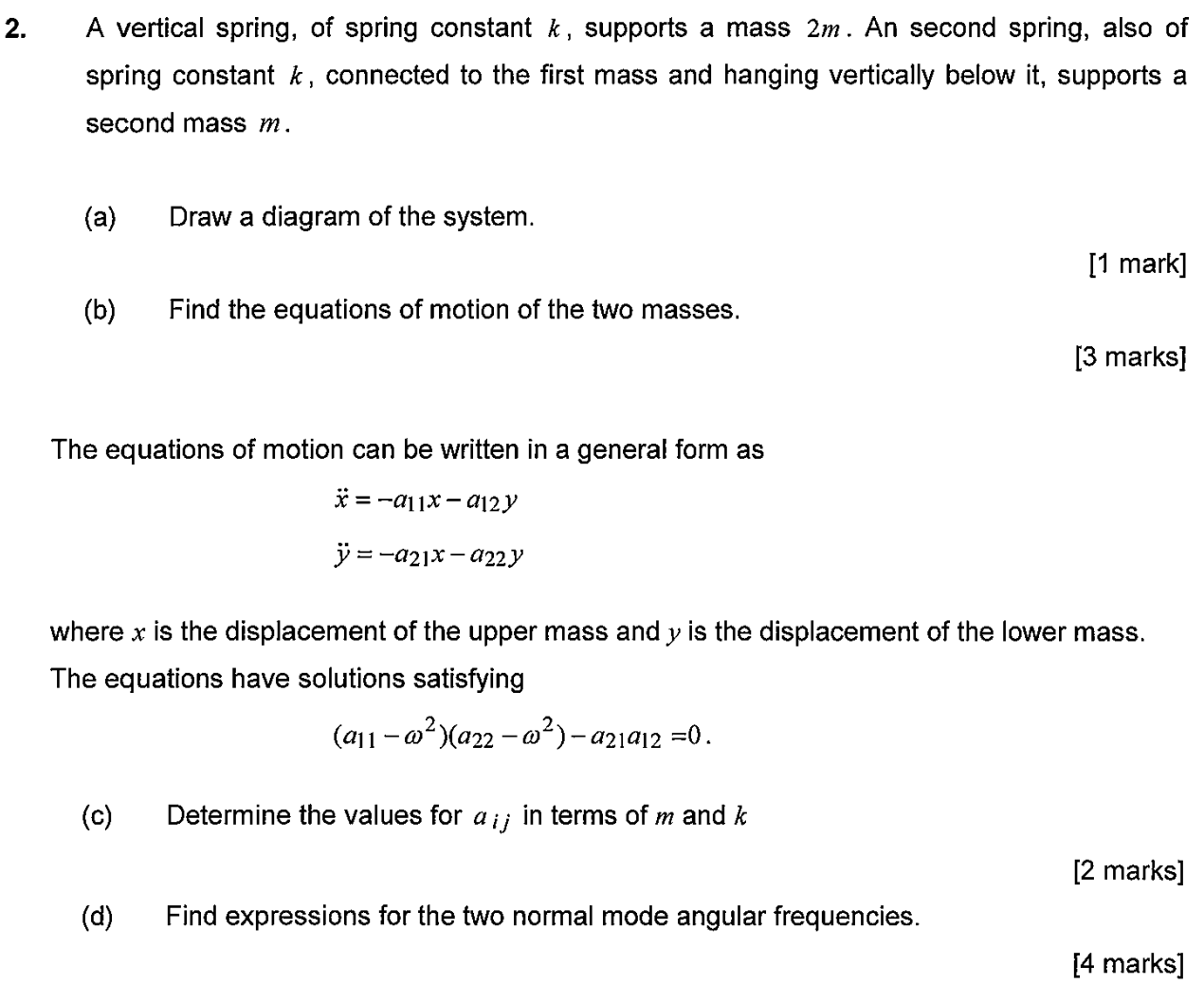 Solved A vertical spring, of spring constant k, ﻿supports a | Chegg.com
