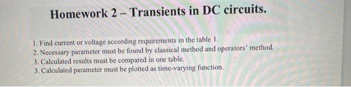 Solved Homework 2 - Transients in DC circuits. 1. Find | Chegg.com