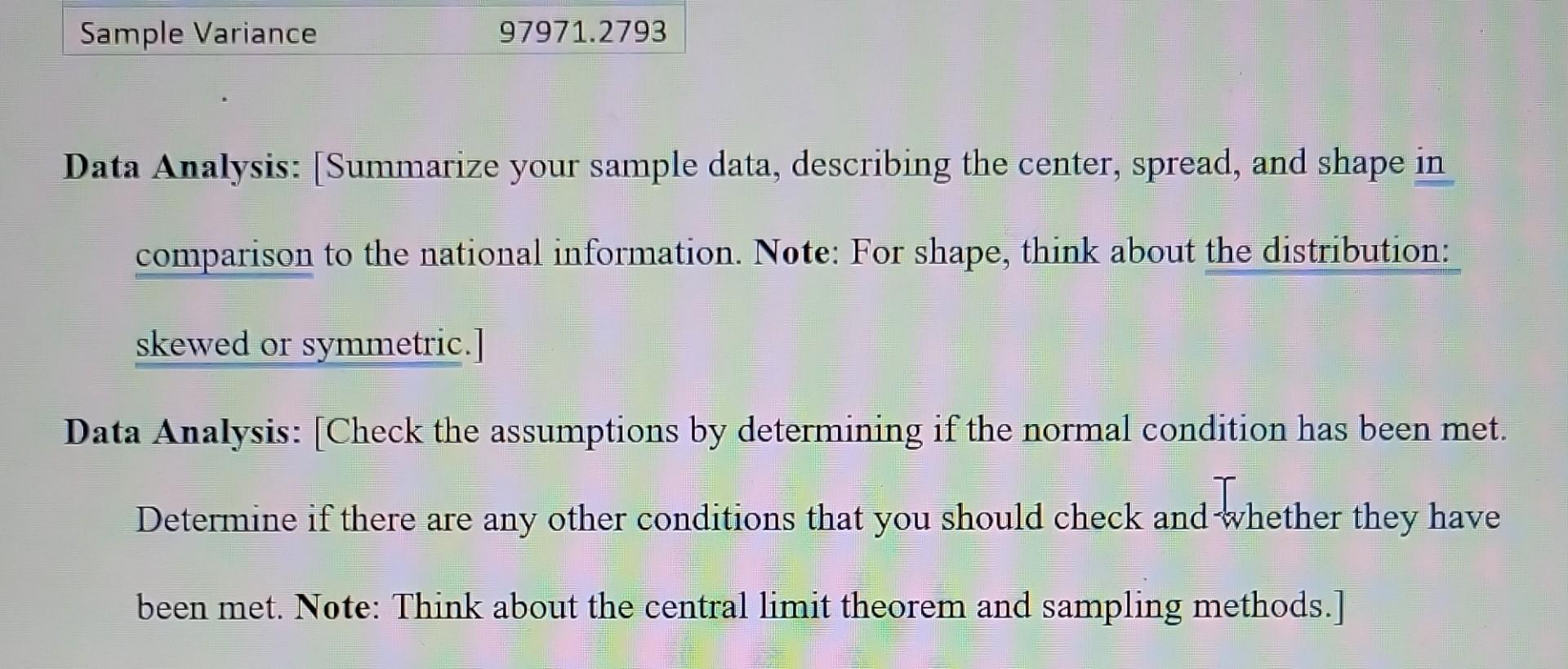 Solved Data analysis: [Summarize your sample data, | Chegg.com
