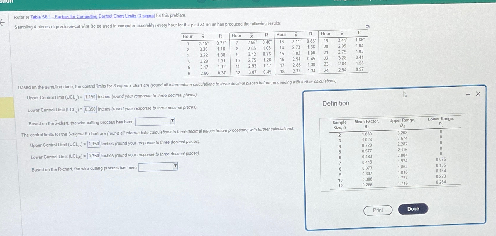 Solved Refer to Table S6.1 - ﻿Factors for Computing Control | Chegg.com