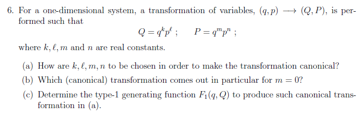 For a one-dimensional system, a transformation of | Chegg.com