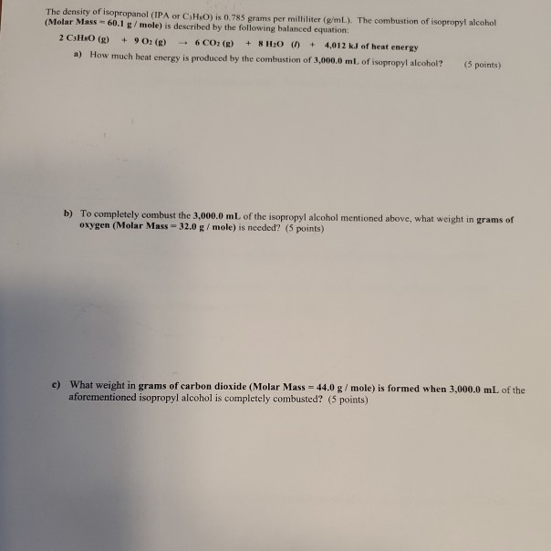Solved The density of isopropanol (IPA or CHO) is 0.785 | Chegg.com