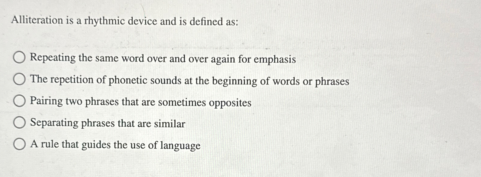 Solved Alliteration is a rhythmic device and is defined | Chegg.com