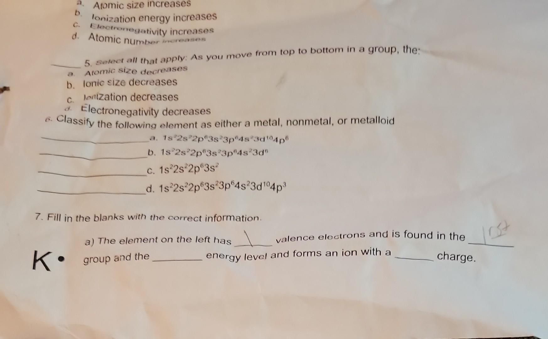 Solved d. Ionization e 1. select all that apply: As you move | Chegg.com