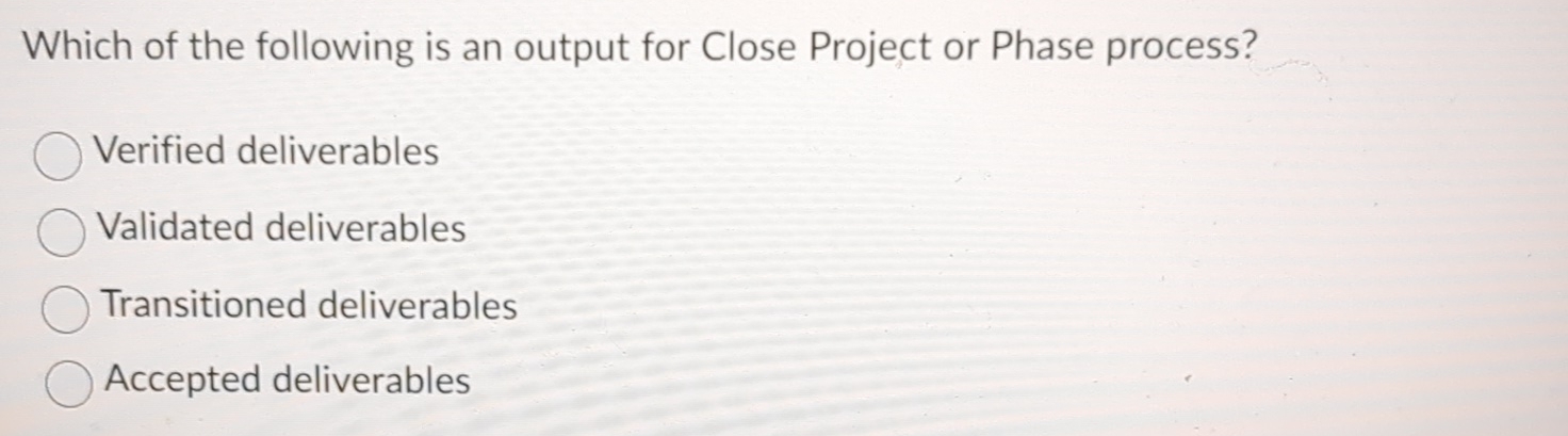 Solved Which of the following is an output for Close Project | Chegg.com