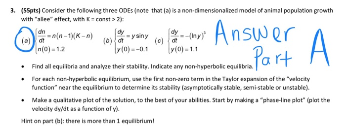 Solved 3. (55pts) Consider the following three ODEs (note | Chegg.com