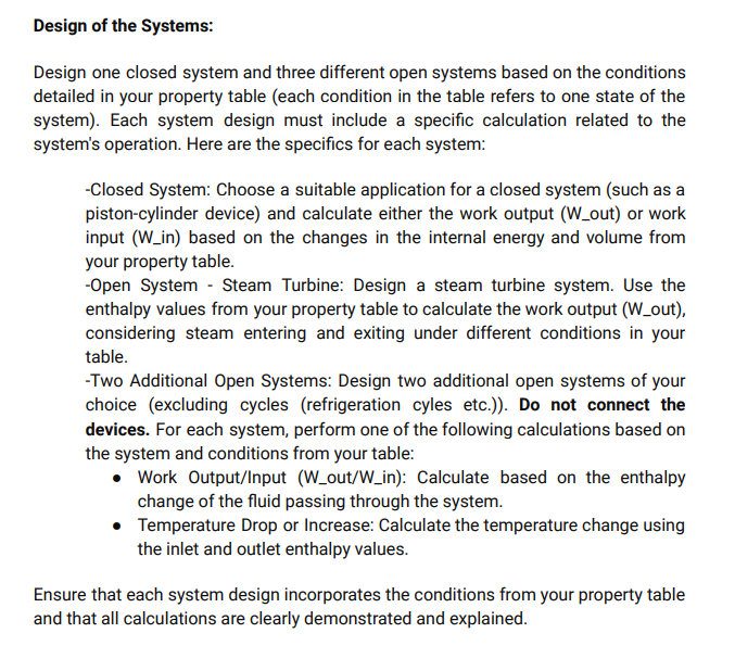 Solved (TERMODYNAMICS) ﻿Design of the Systems:Design one | Chegg.com