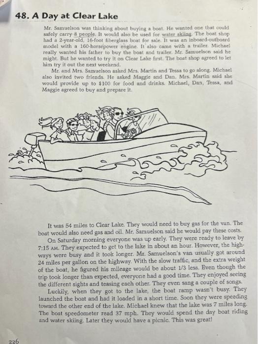 Solved 8. A Day at Clear Lake Mr. Samuelson was thinking | Chegg.com